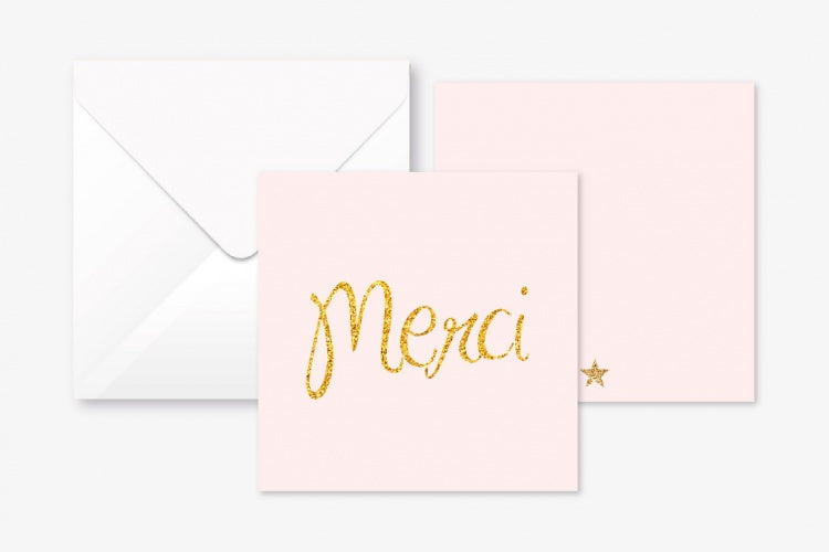 Carte merci rose pâle 11x11cm – Les fleurs brunes