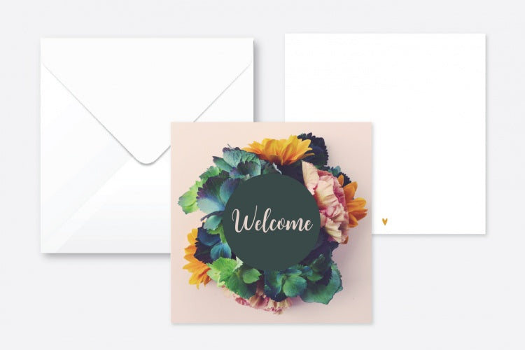Carte Welcome rose fleurs 11x11cm – Les fleurs brunes
